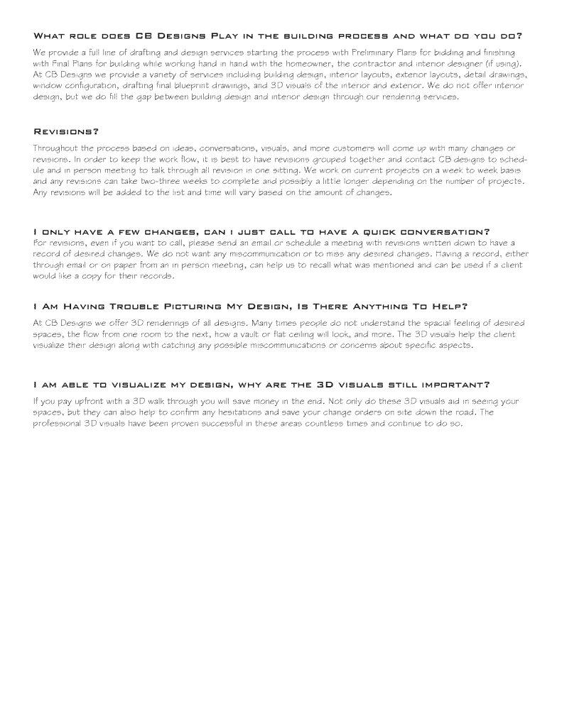 FAQ – CB Designs LLC